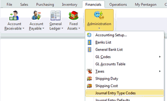 Journal Entry Type Codes Table Setup