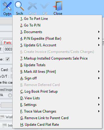 MNT Card Options Menu